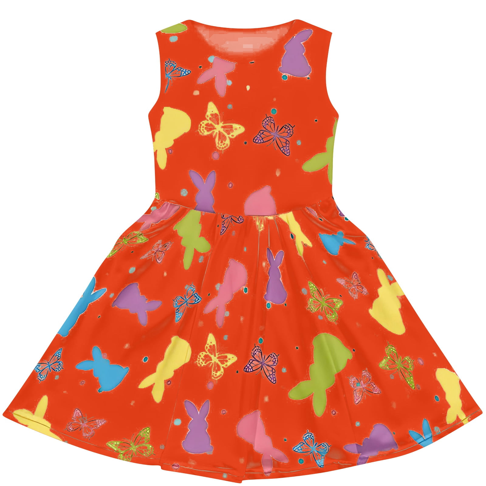 DORKASM Girls Easter Bunny & Butterfly Print Sleeveless Dress: Casual ...