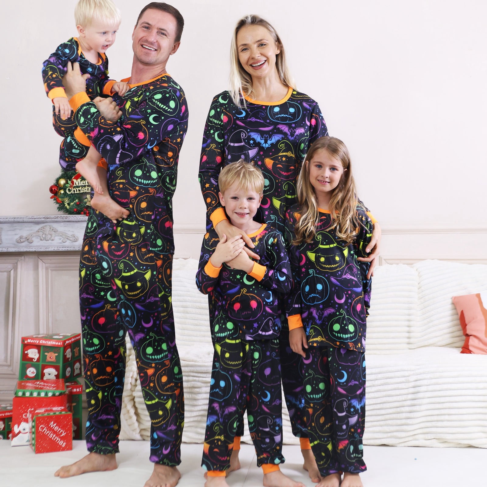 DORKASM Halloween 2 Piece Sets Pajamas for Men Fashion Bat Crew Neck ...