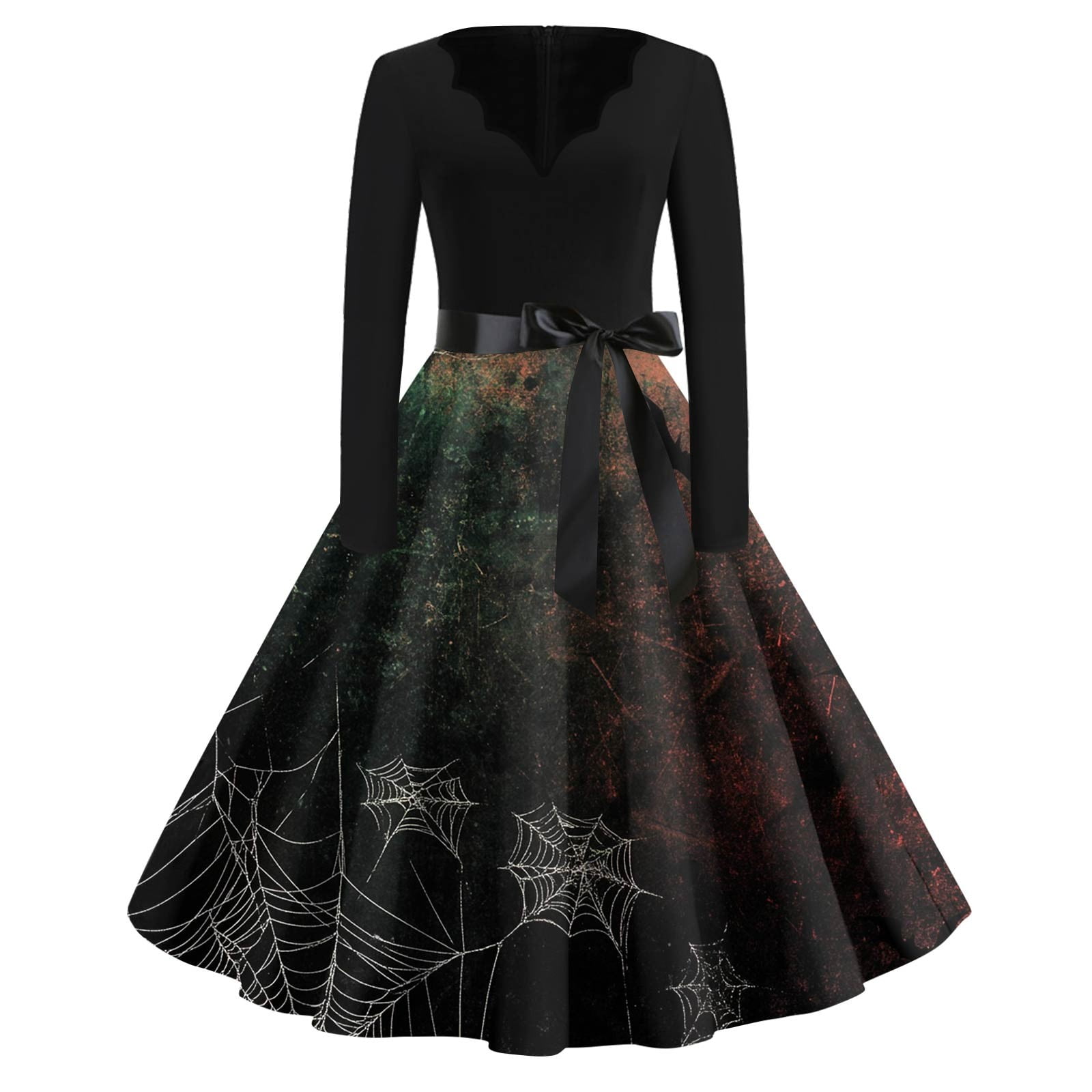DORKASM Halloween Adults Hepburn Dress Plus Size Spider Net 2025 V Neck ...
