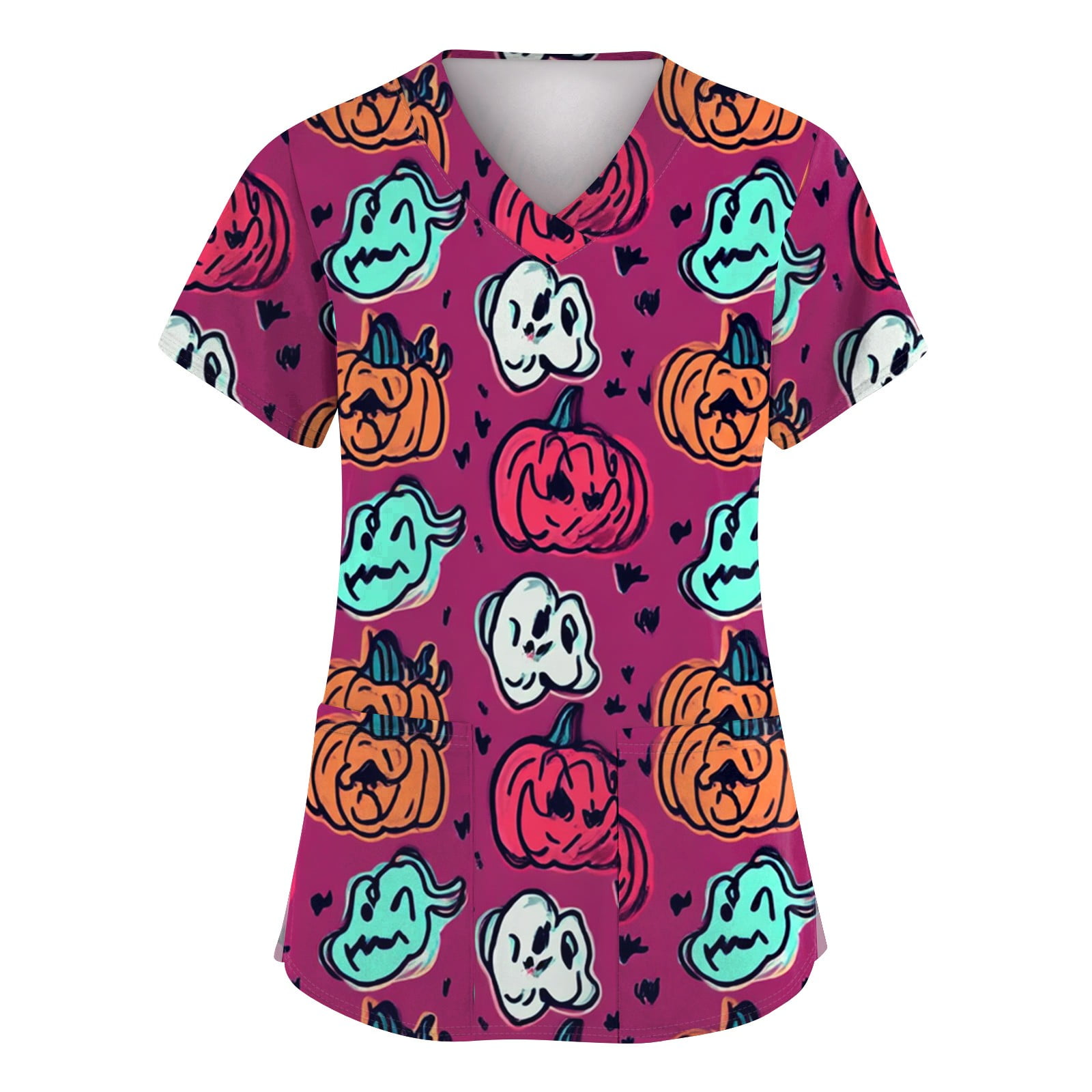 DORKASM Halloween Adults Scrub Tops Skeleton Work Spooky Short Sleeve ...