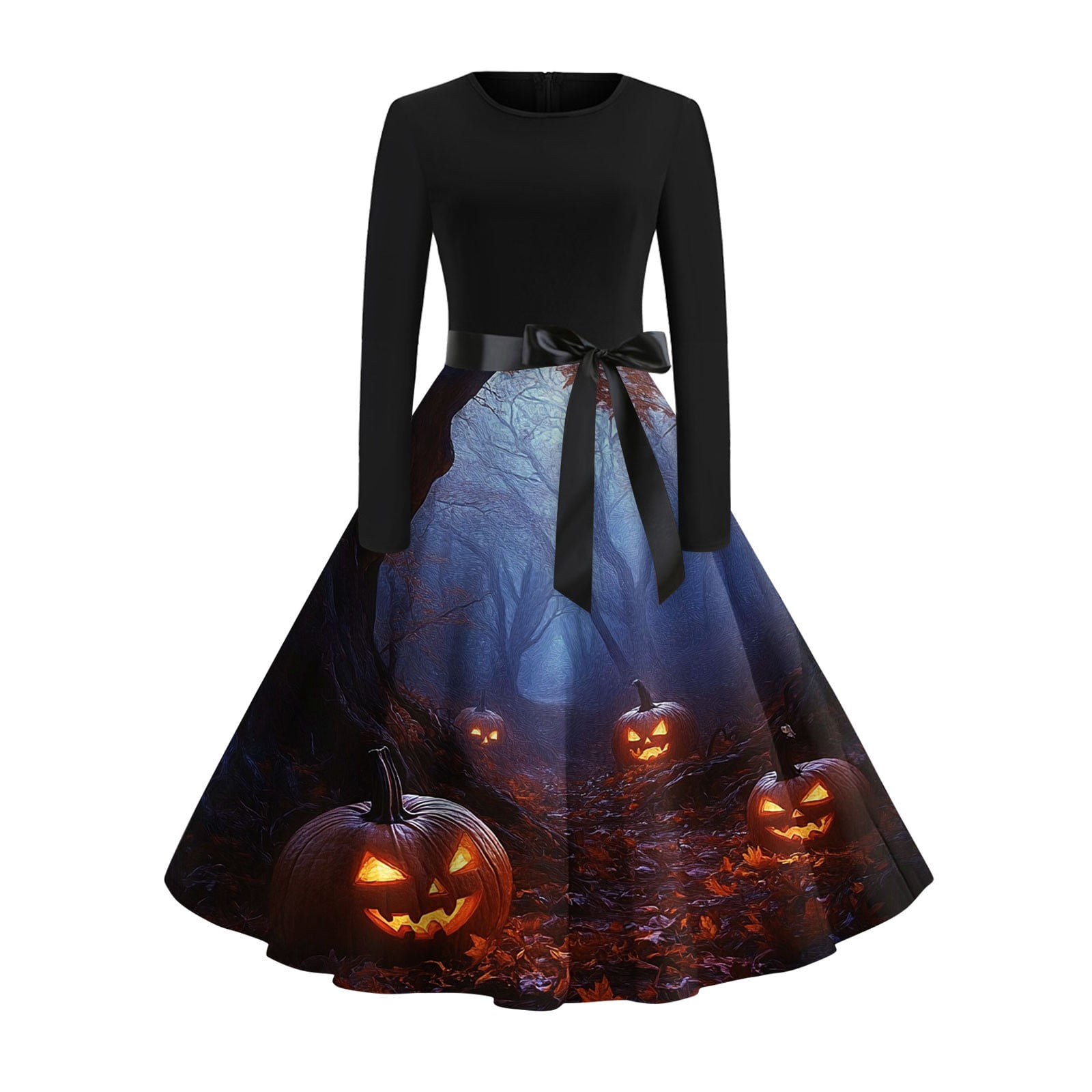 DORKASM Halloween Hepburn Dress for Adult 1950s Bat Spooky Long Sleeve ...