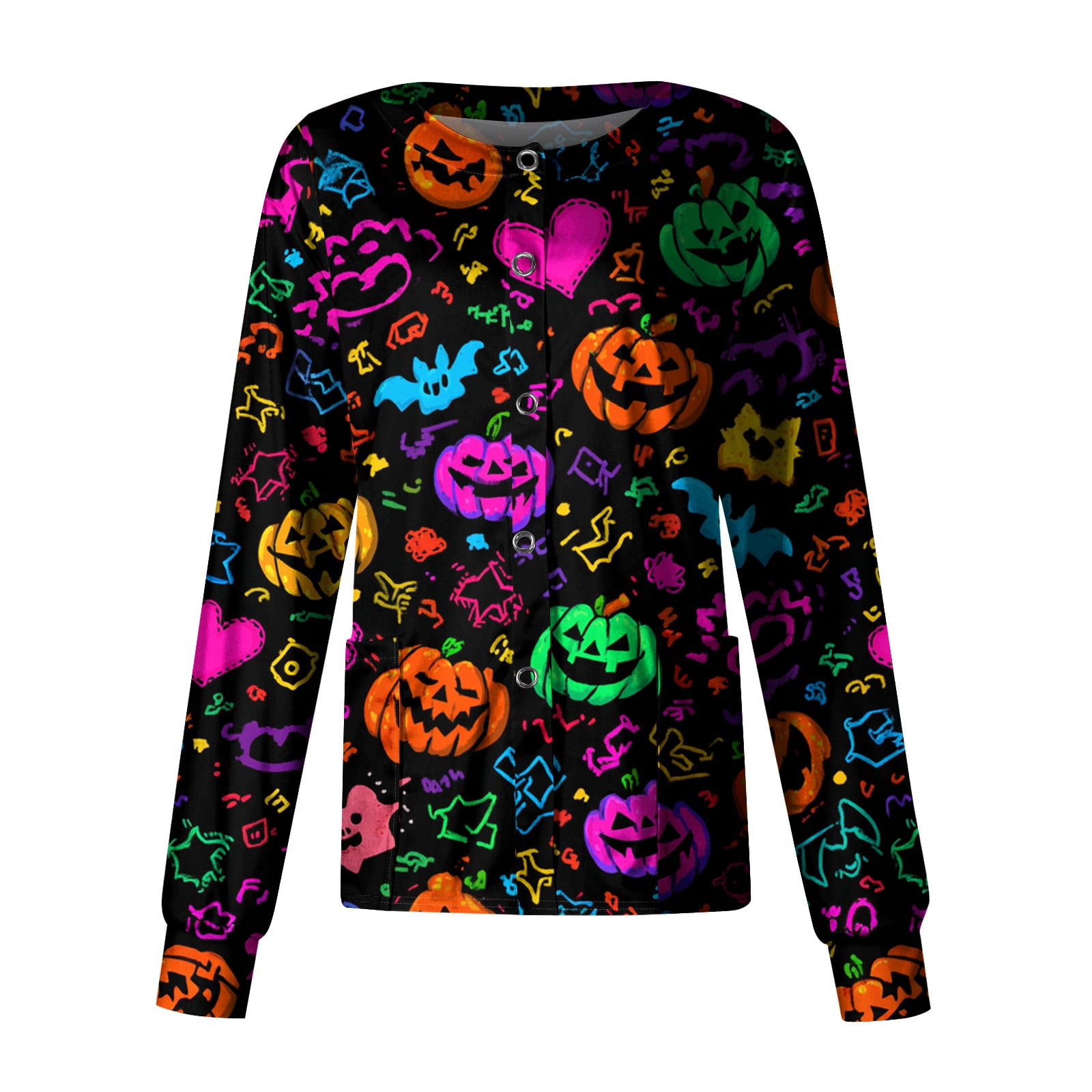 DORKASM Halloween Scrub Jackets for Women Button Down Bat Crew Neck ...