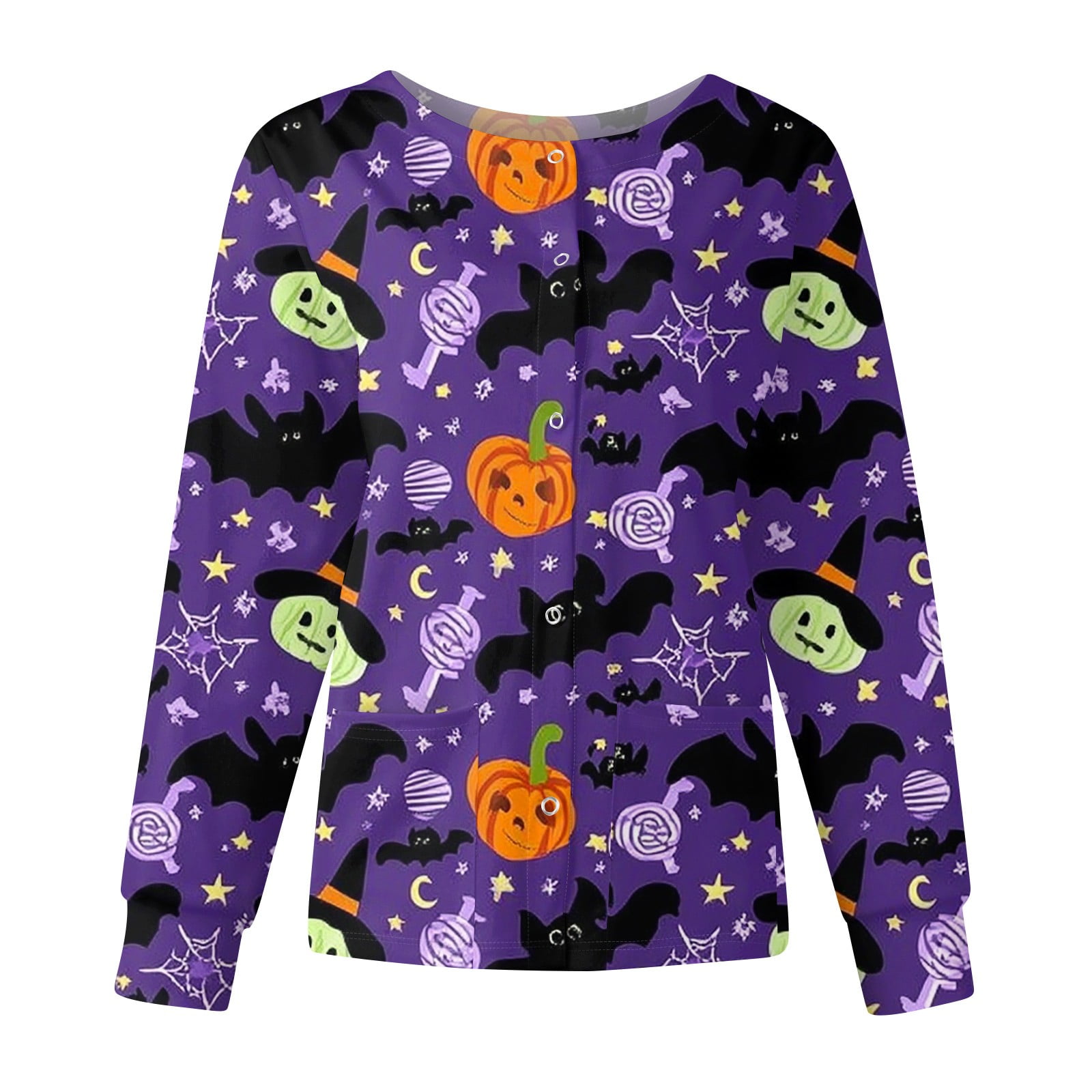 DORKASM Halloween Scrubs Jacket for Adult Button Down 2025 Crew Neck ...
