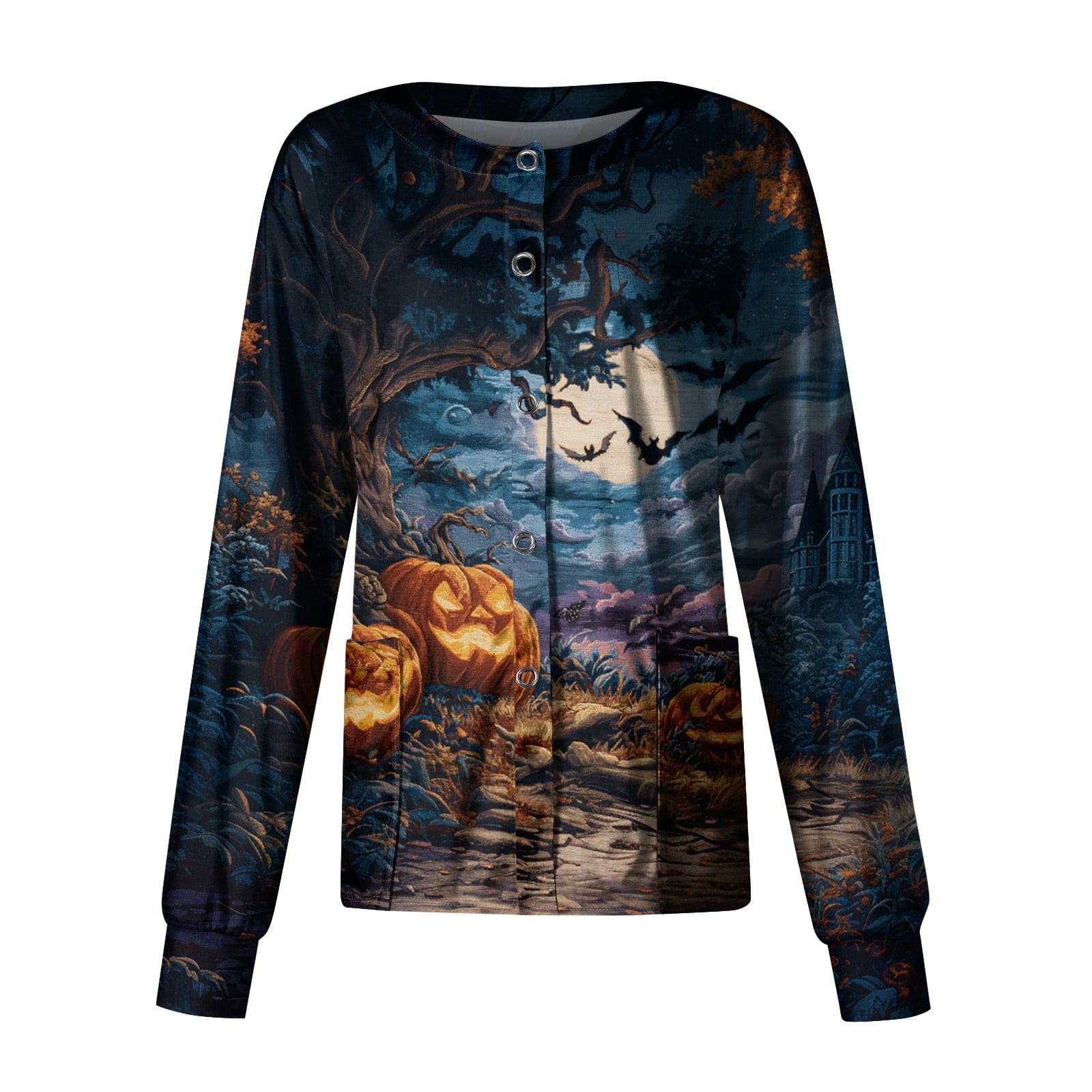DORKASM Halloween Scrubs Jacket for Adult Henley Ghost Fun Winter Crew ...