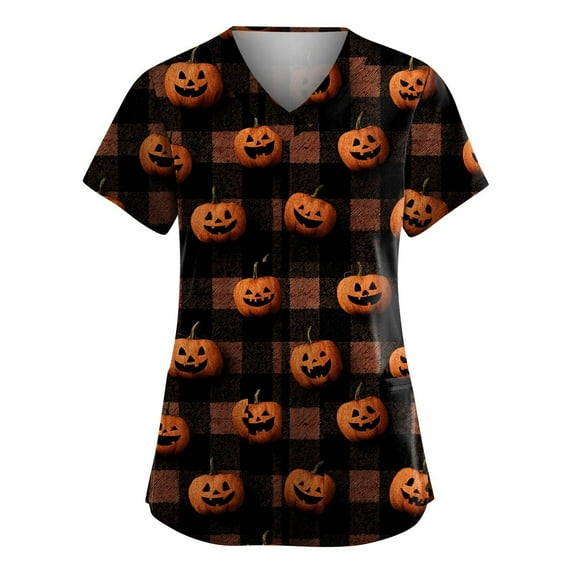 DORKASM Halloween Scrubs Shirts for Women Skeleton Fashion Mujer Short ...