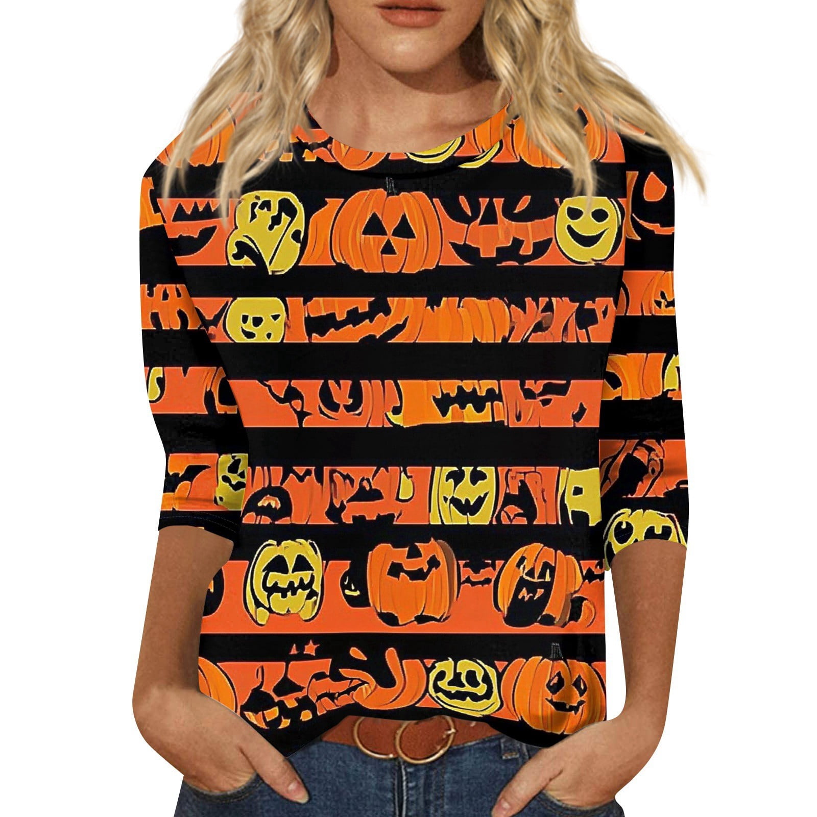 DORKASM Halloween T Shirts for Women Pumpkin 2025 Fun 3/4 Sleeve ...