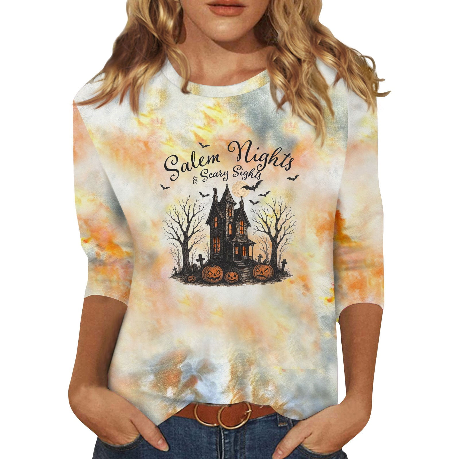 DORKASM Halloween T Shirts for Women Pumpkin Easy Trendy 3/4 Sleeve Tee Shirt Fun Cute 2025 ...