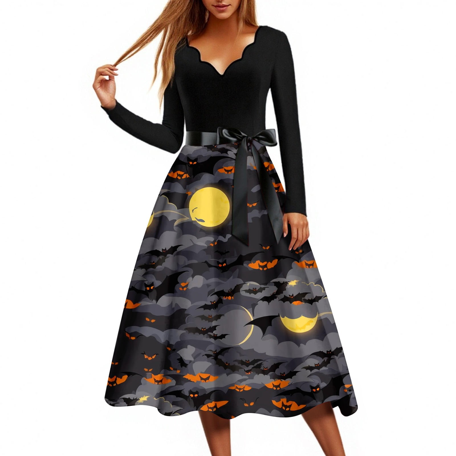 DORKASM Halloween Vintage Sundress for Adult 1950s Bat Fashion V Neck ...