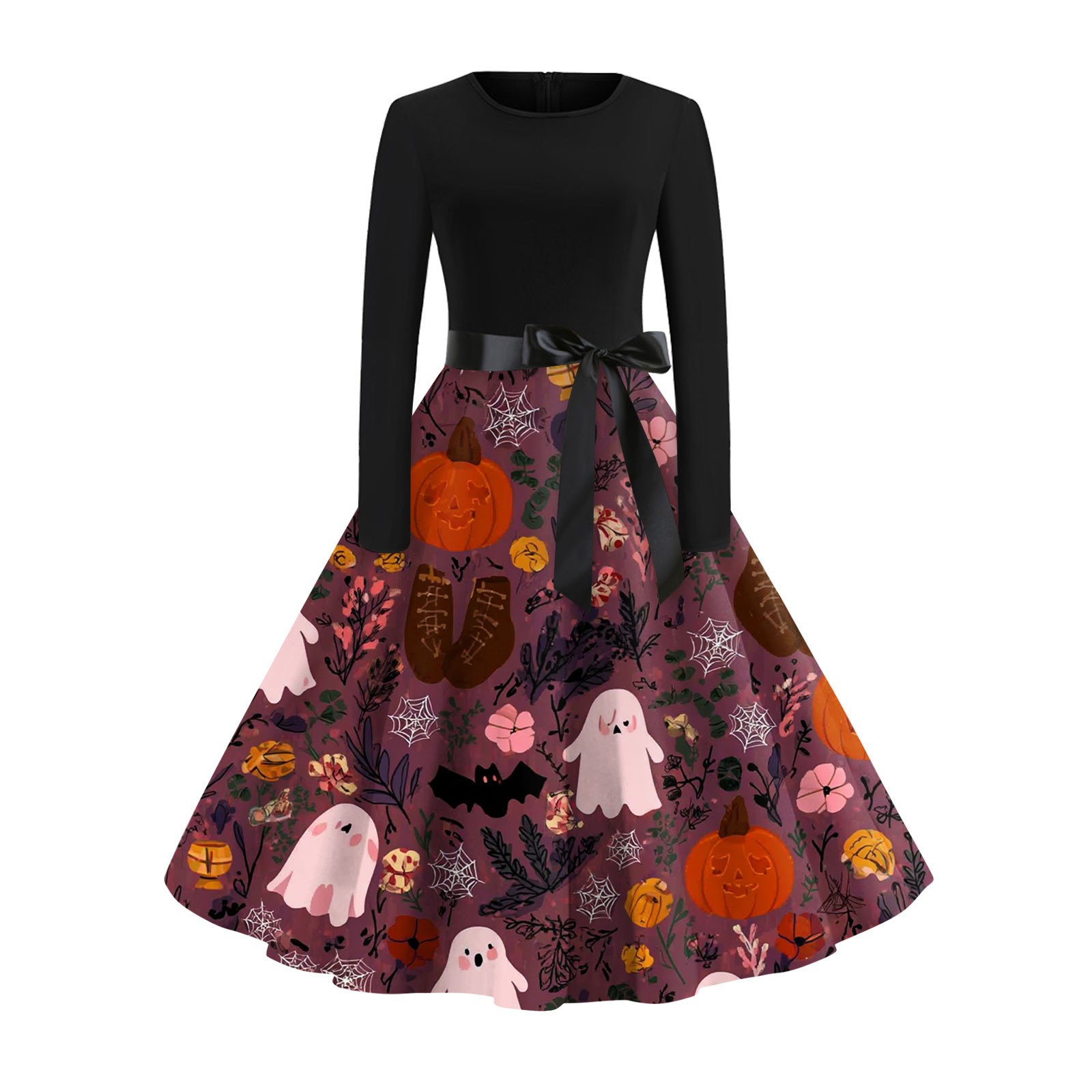 DORKASM Halloween Vintage Sundress for Adult 1950s Pumpkin Crew Neck ...