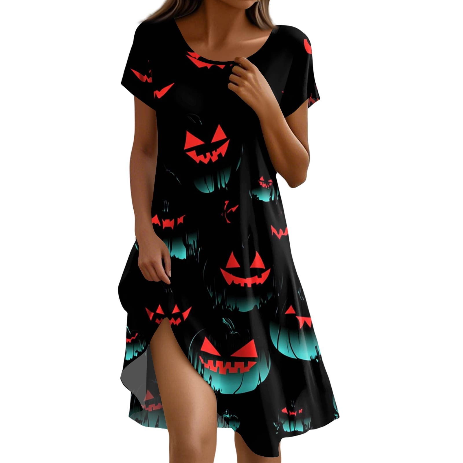 DORKASM Halloween Woman Dress Swing Skeleton Para Casual Crew Neck Sundress Spooky Fall Winter ...