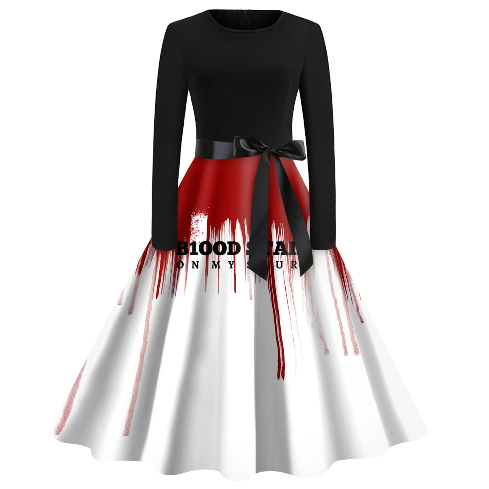 DORKASM Halloween Woman Hepburn Dress 1950s Bat Spooky Fall Winter Crew ...