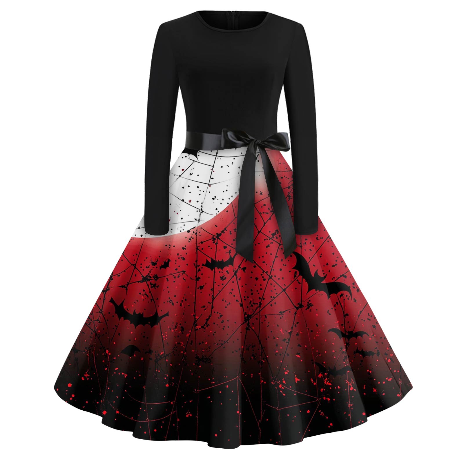 DORKASM Halloween Woman Hepburn Dress 1950s Skull Easy Para Long Sleeve ...