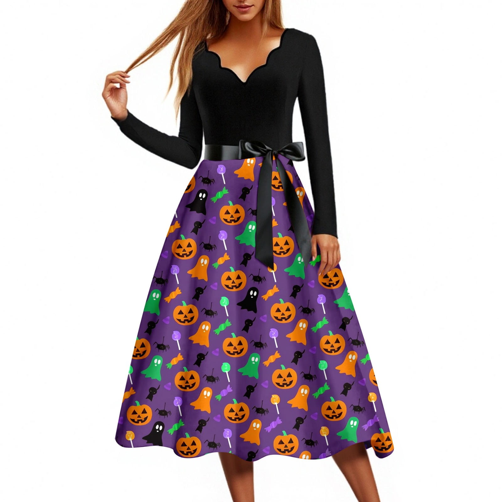 DORKASM Halloween Woman Hepburn Dress Plus Size Graphic Fun V Neck ...
