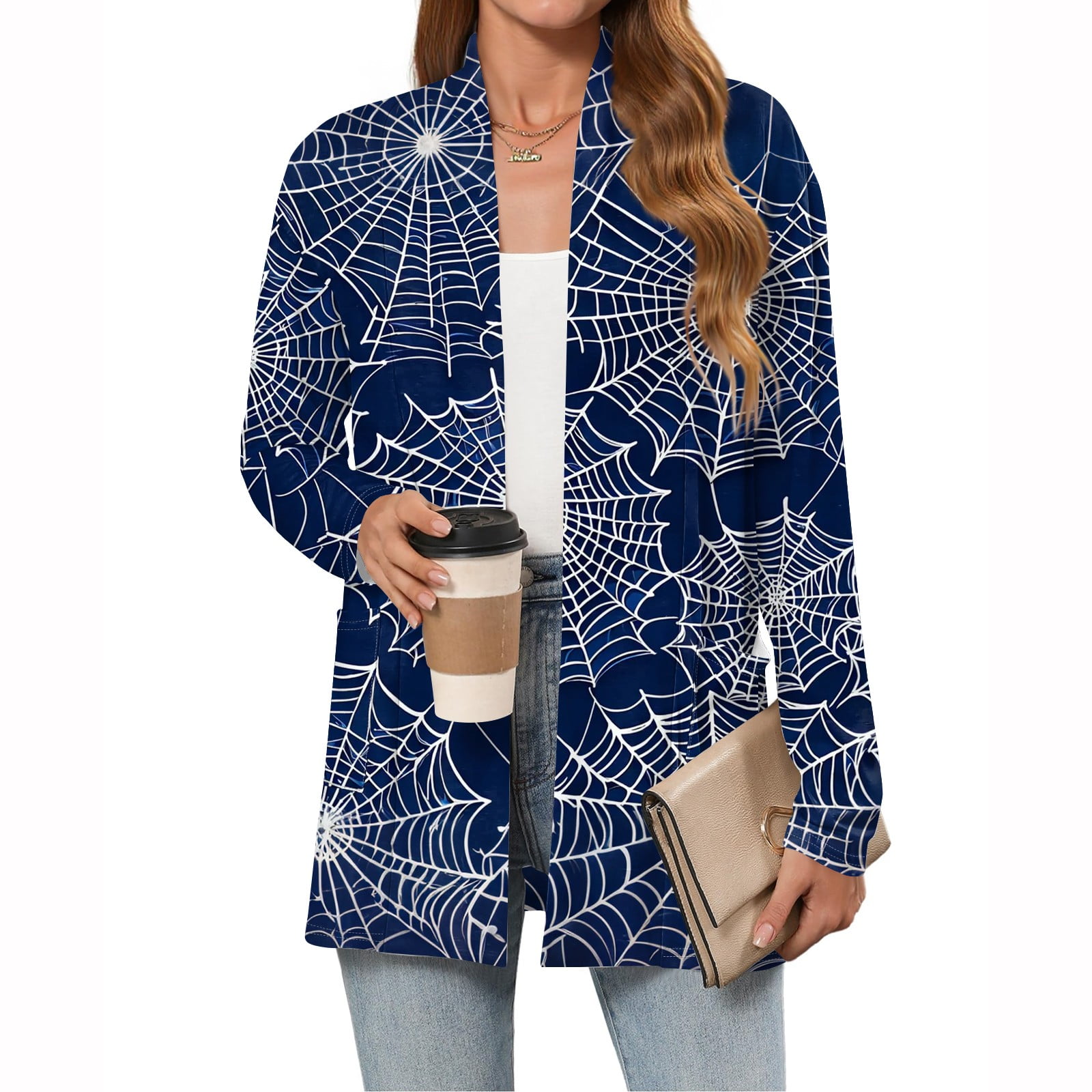 DORKASM Halloween Woman Open Front Pockets Ghost Spooky Fun V Neck ...