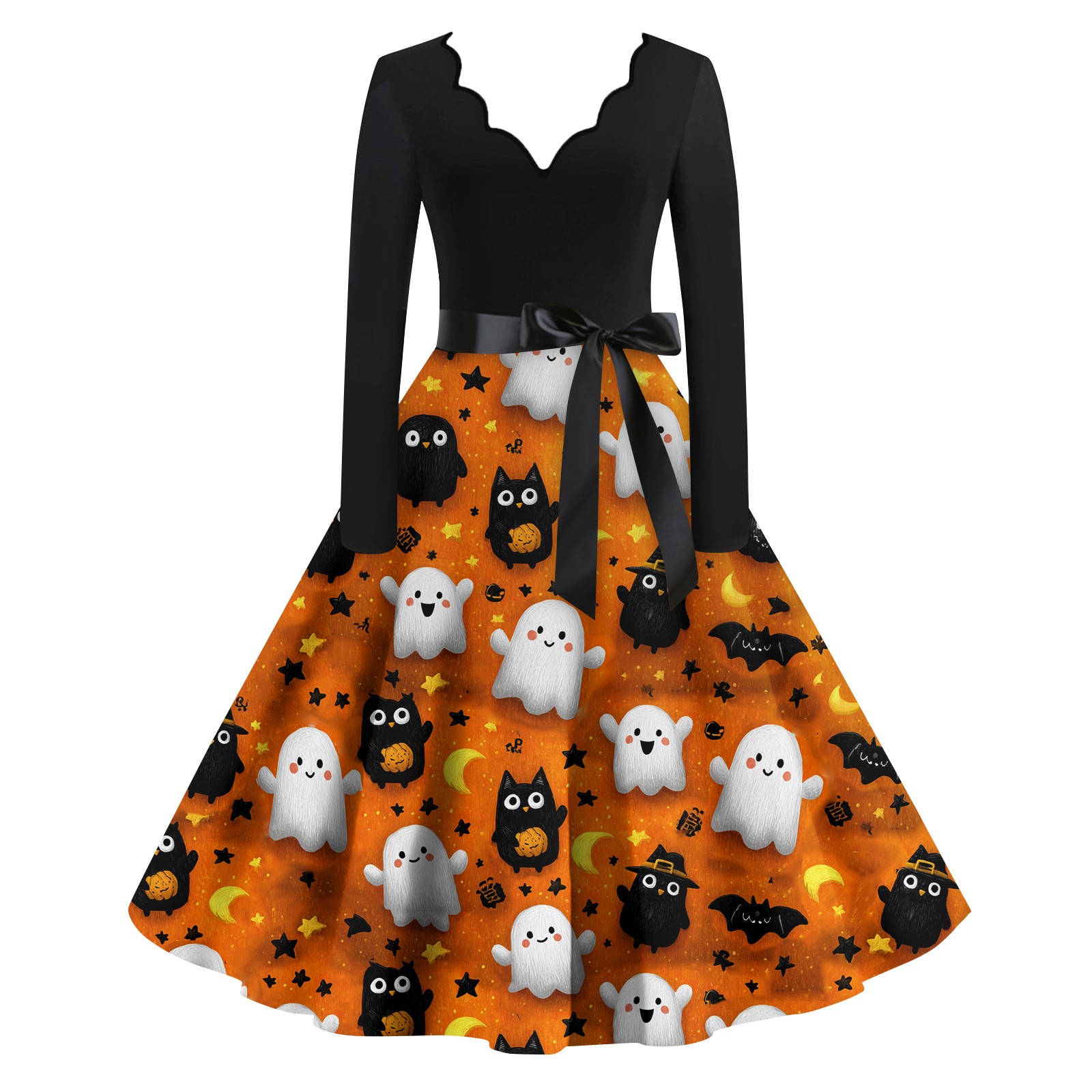 DORKASM Halloween Woman Retro Dresses 1950s Ghost Spooky Cute V Neck ...