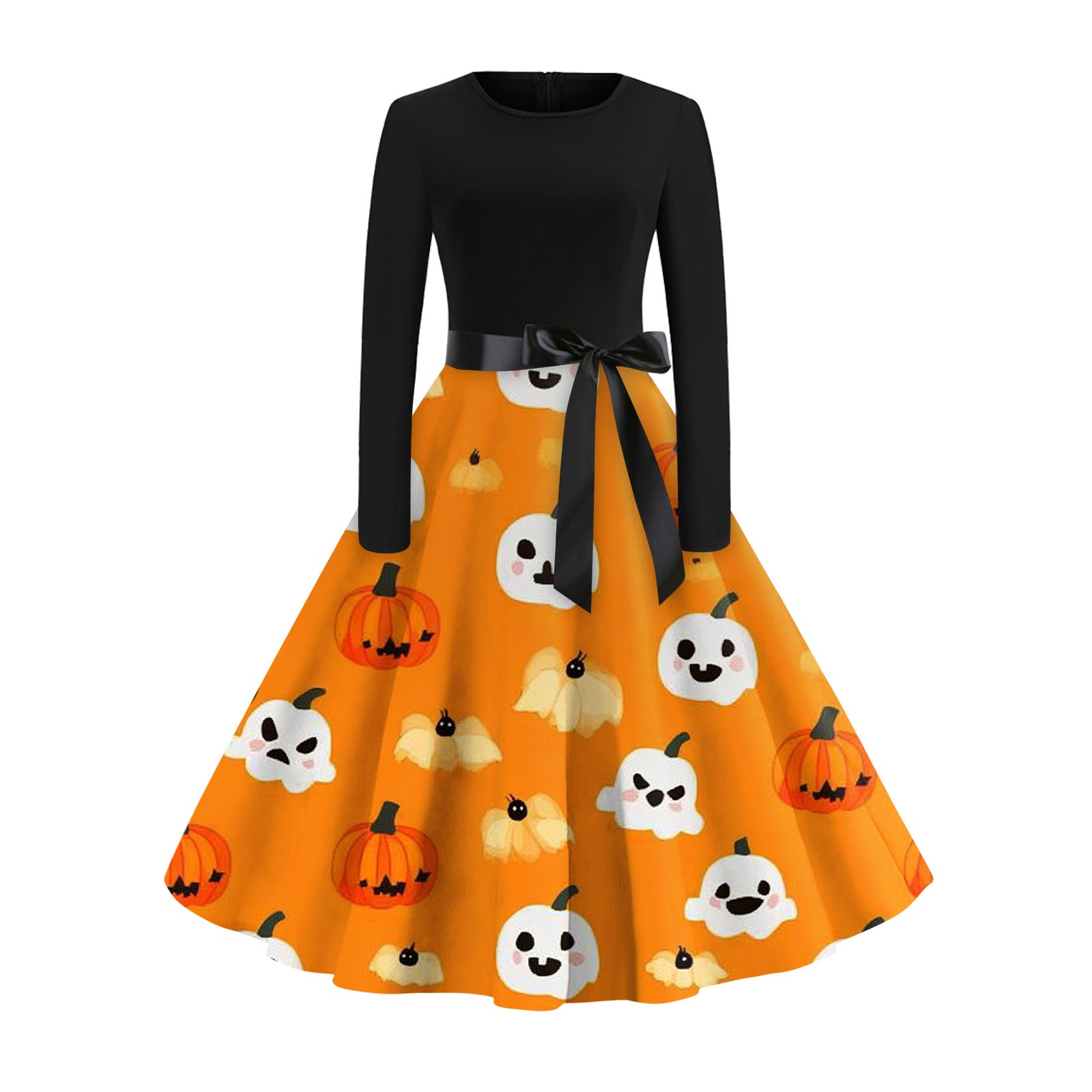 DORKASM Halloween Woman Retro Dresses Plus Size Ghost Winter Long ...