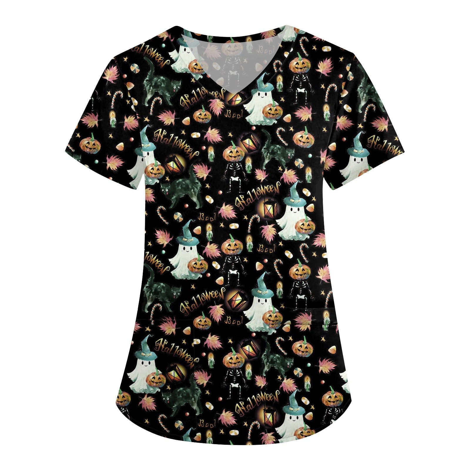 DORKASM Halloween Woman Scrub Tops Witch Devil Fun Short Sleeve Medical ...