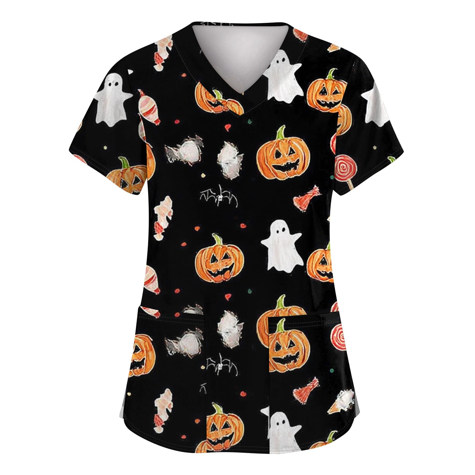 DORKASM Halloween Woman Scrubs Shirts Skeleton Para Spooky Short Sleeve ...