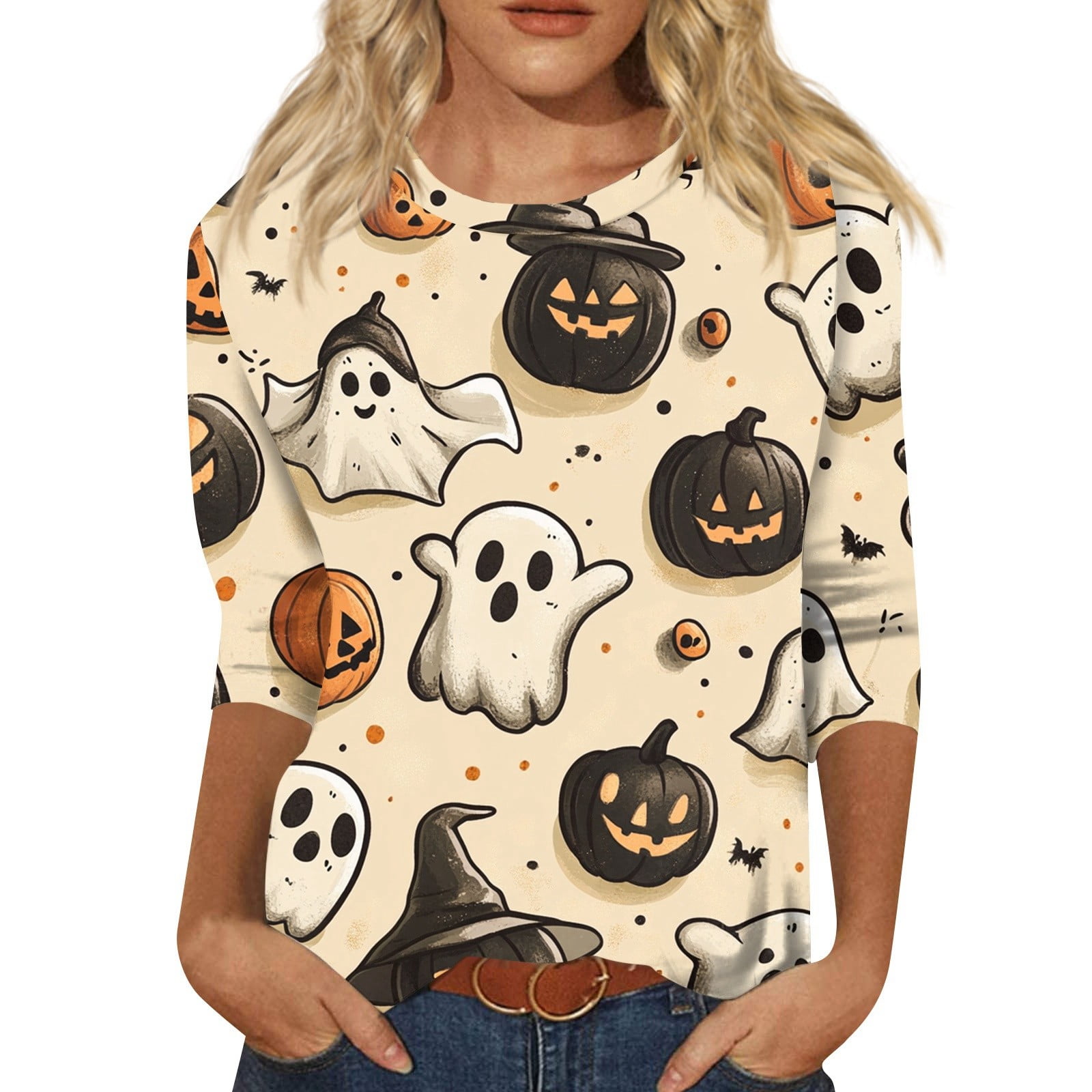 DORKASM Halloween Woman Tshirts Skeleton Easy Spooky 3/4 Sleeve Tee ...