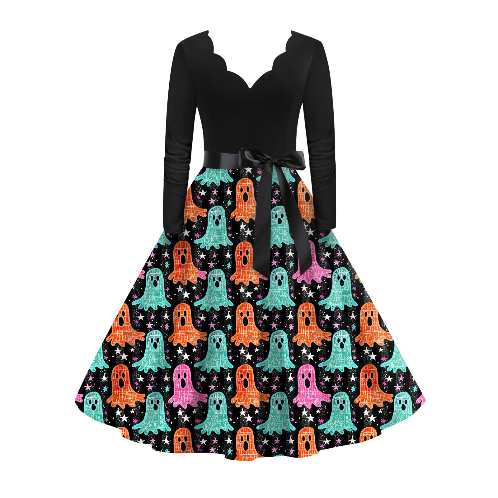 DORKASM Halloween Woman Vintage Sundress 1950s Spooky Fun V Neck Retro ...