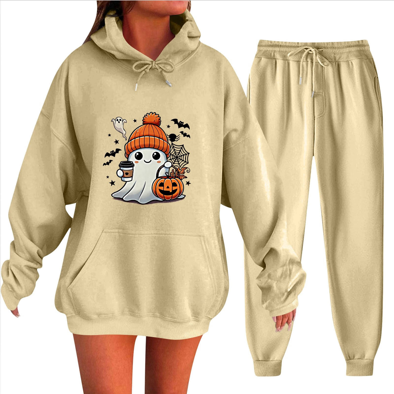DORKASM Halloween Womens 2 Piece Sets Trendy Cute Ghost Hooded Hoodies ...