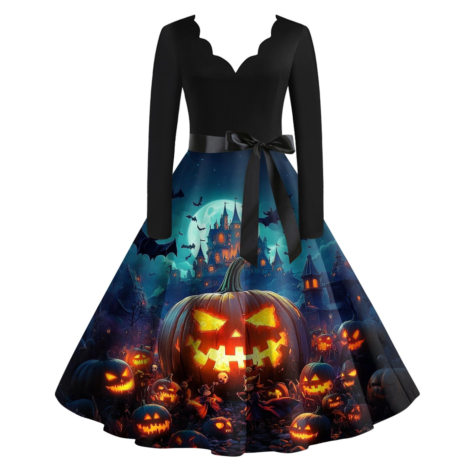 DORKASM Halloween Womens Hepburn Dress Plus Size Witch Cute 2025 V Neck ...