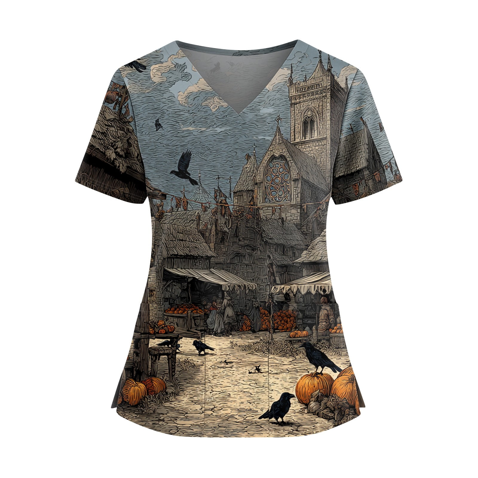 DORKASM Halloween Womens Scrub Tops Ghost Fashion Fall Winter V Neck ...