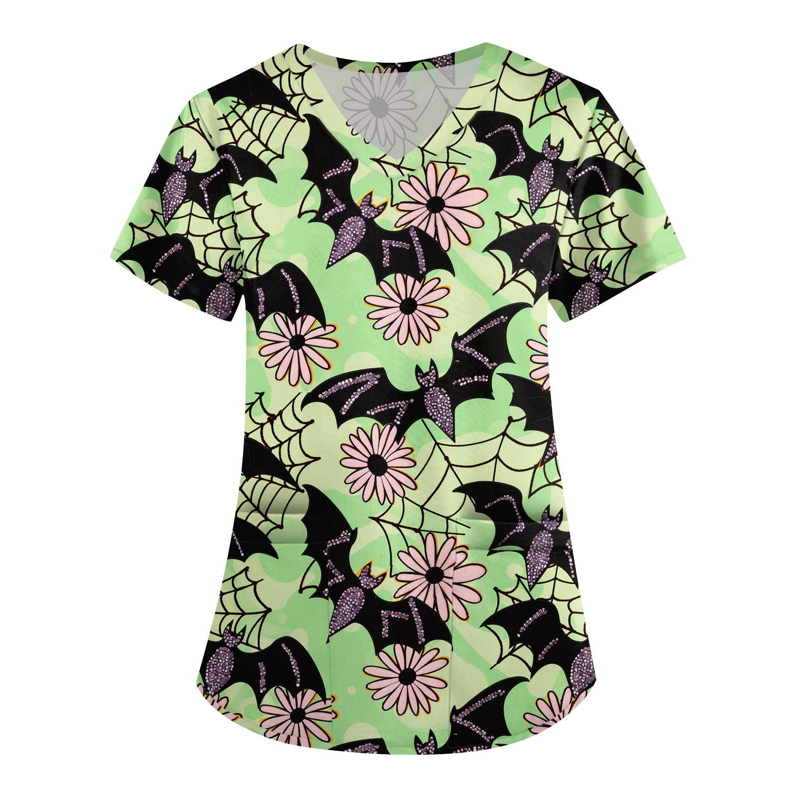 DORKASM Halloween Womens Scrub Tops Skeleton Cute 2025 Short Sleeve ...