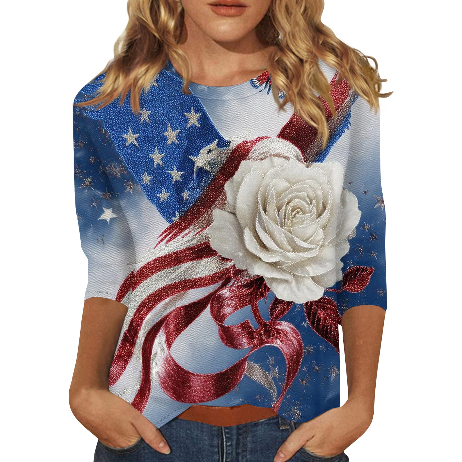 DORKASM Independence Day Freedom Tops Round Neck Summer Red White and ...