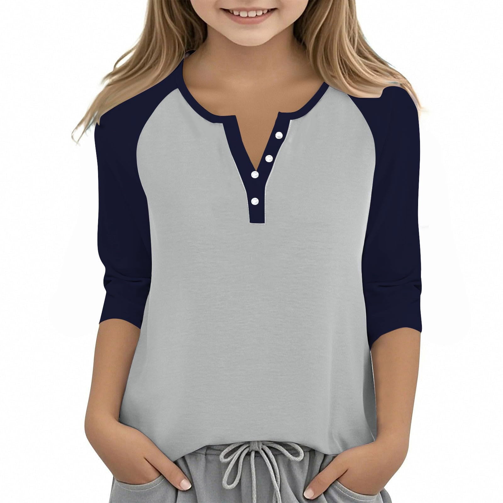 DORKASM Kids Color Block 3/4 Sleeve Henley Shirt: Green & Black Raglan ...