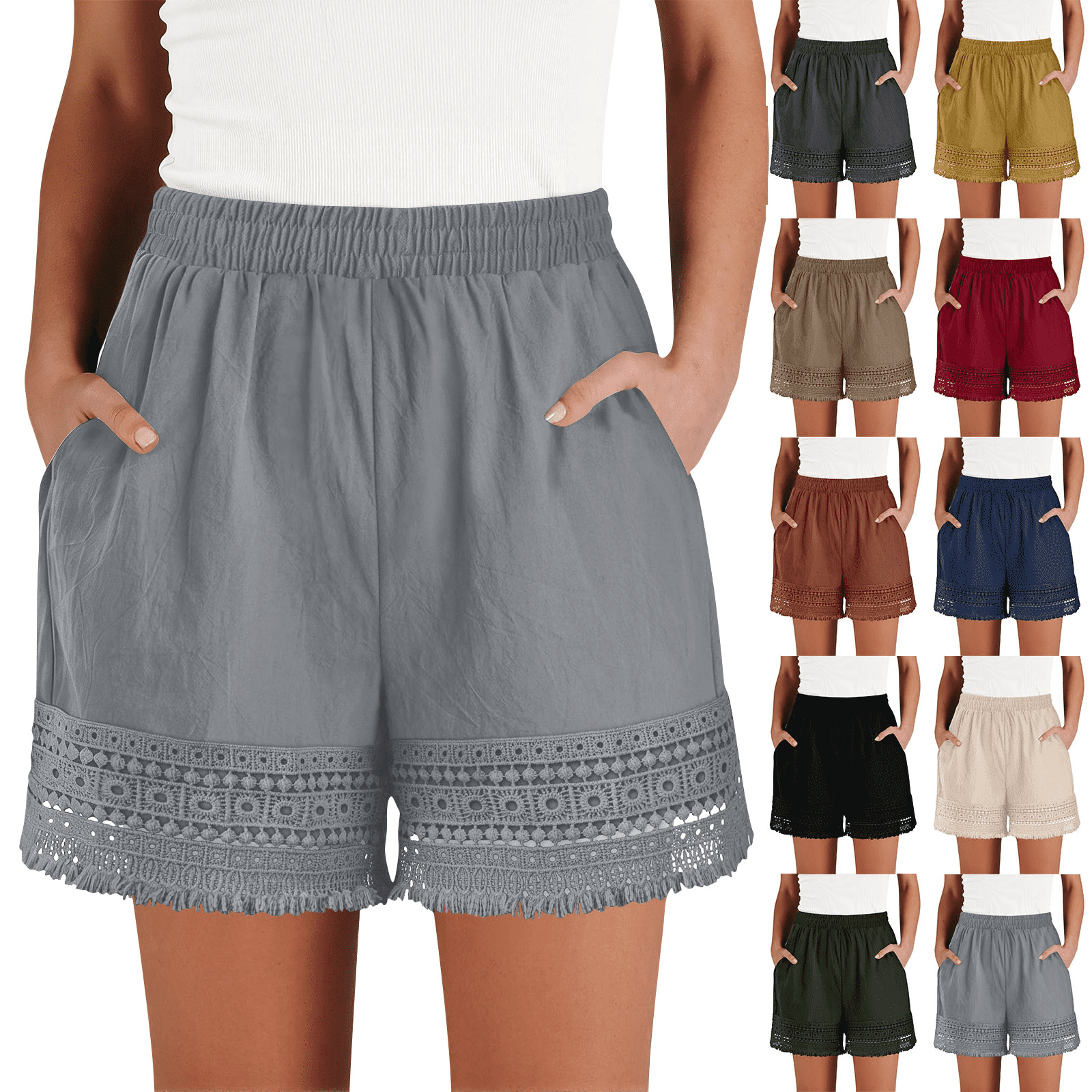 DORKASM Lace Shorts for Women High Waist Wide Leg Trim Workout Shorts ...