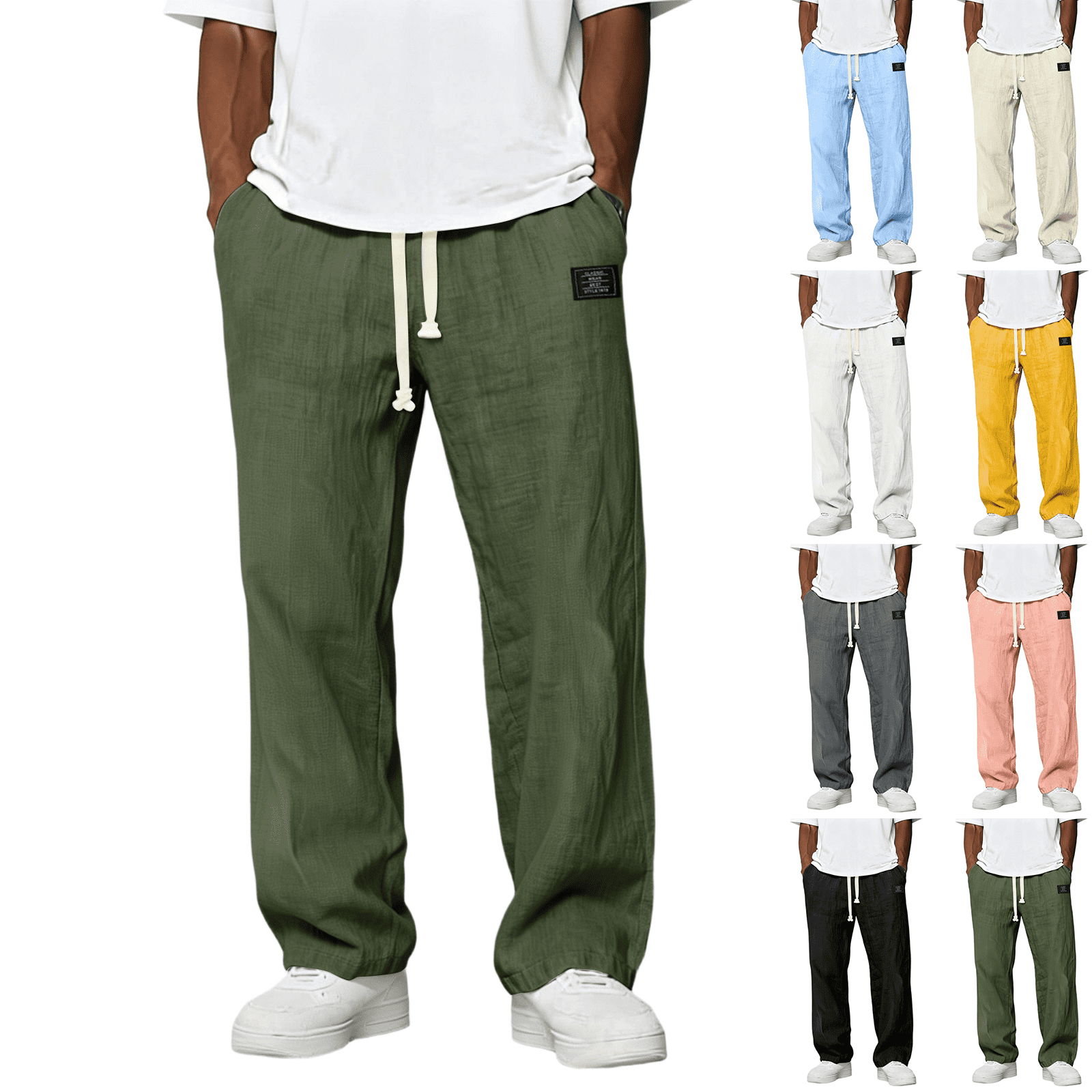 DORKASM Linen Pants Men Straight Leg Lightweight Comfy Solid Color ...