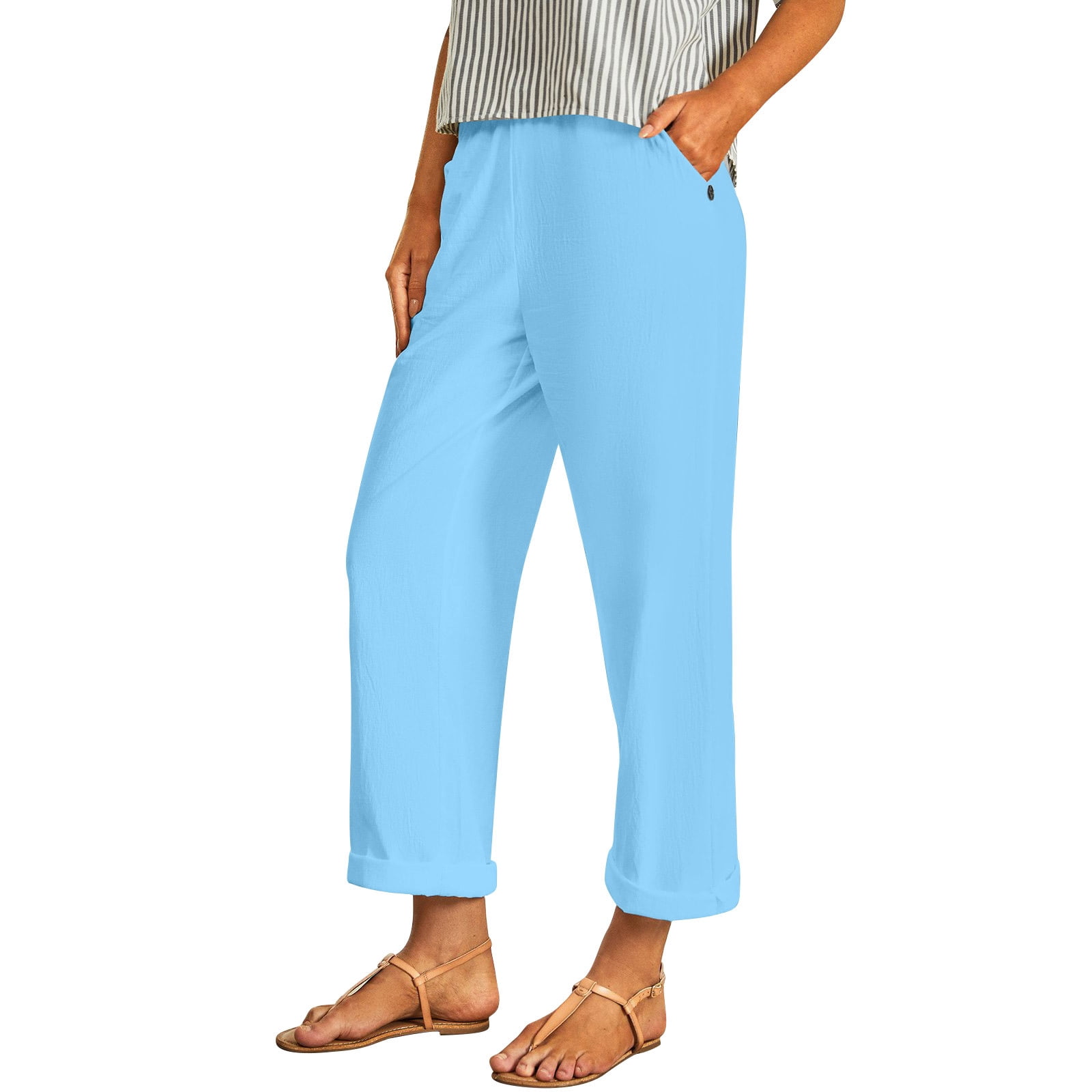 DORKASM Women Linen Pants Lightweight Lounge High Waisted Palazzo Pants ...