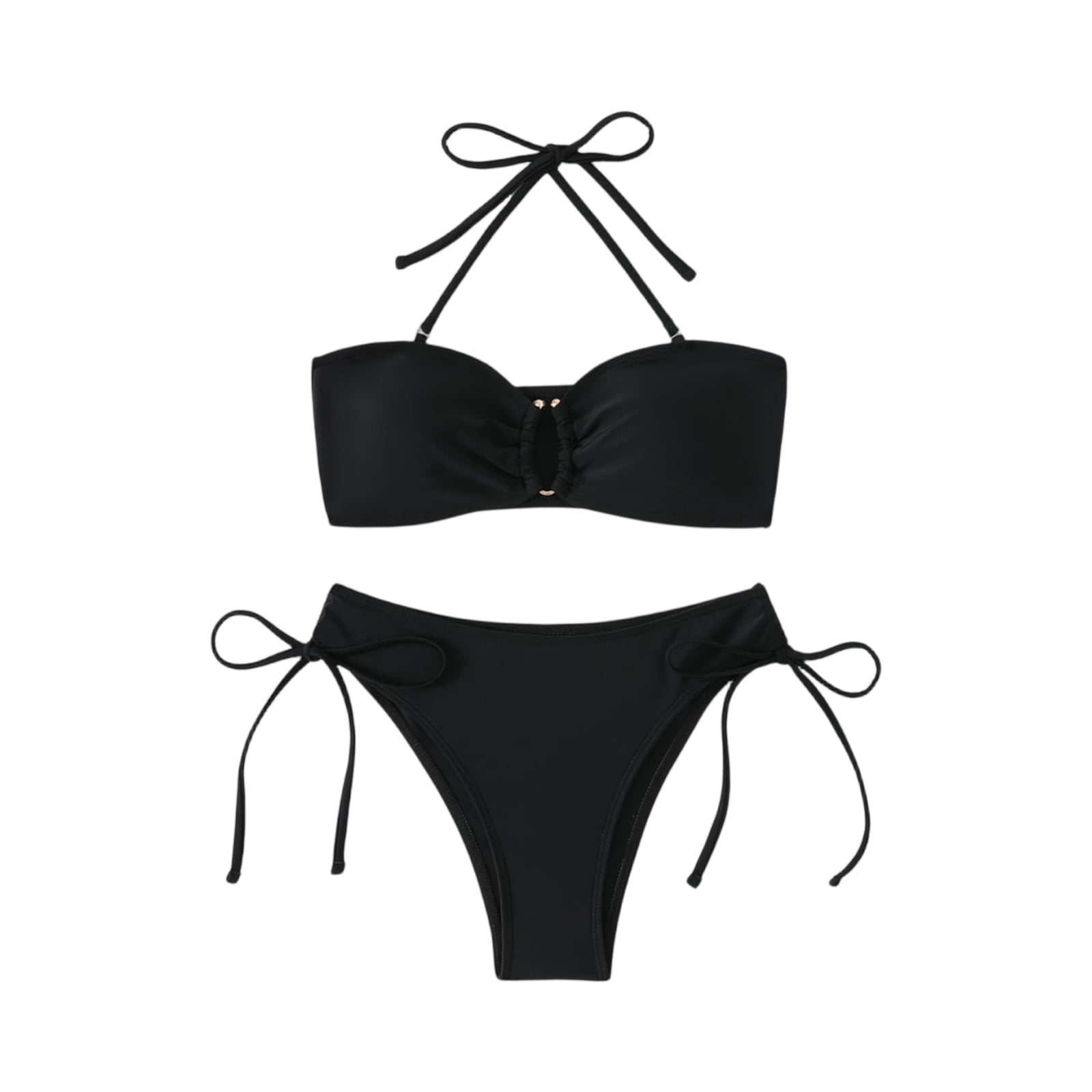 DORKASM Women's Bandeau Bikini Set – Pink Push-Up Top & Side Tie Bottom ...