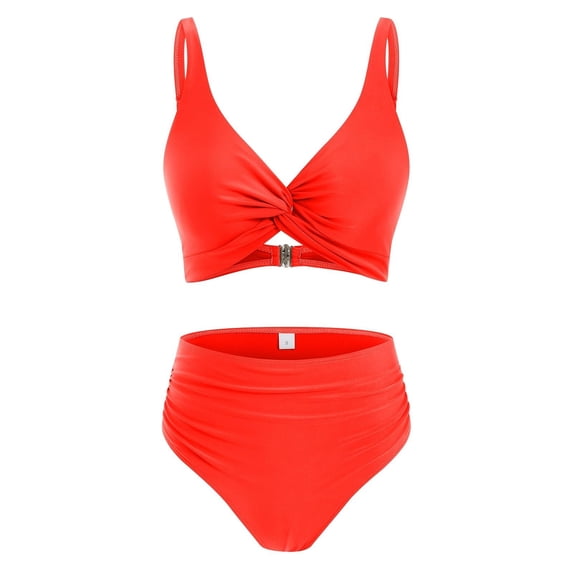 DORKASM Women's Front Bikini Set – Solid Color Top & High Waisted ...