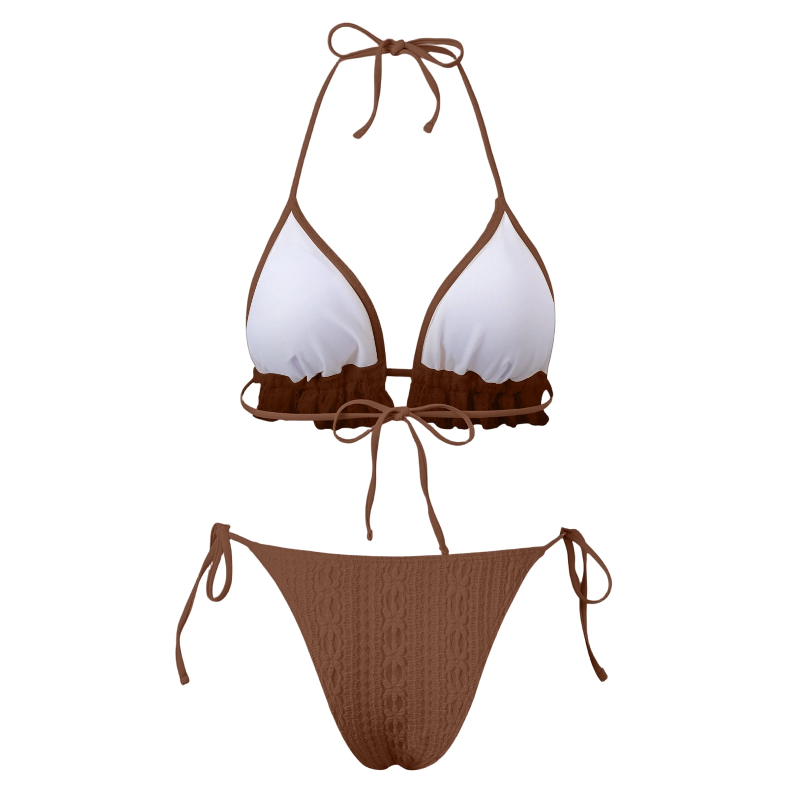 DORKASM Women's Knit Bikini Set – Ruffled Top & Wrap Skirt, Boho Chic ...