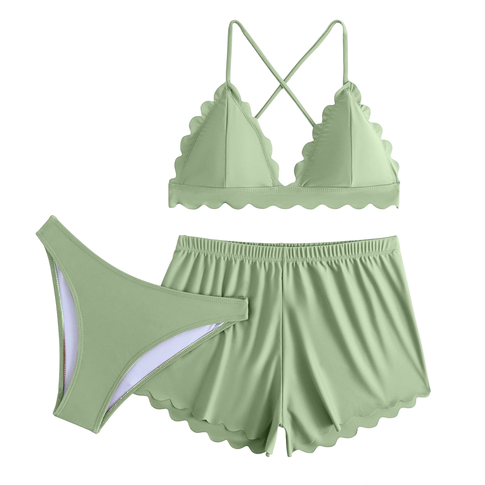 DORKASM Women's Solid Color Bikini Set – Cross-Back Top & High Waisted ...