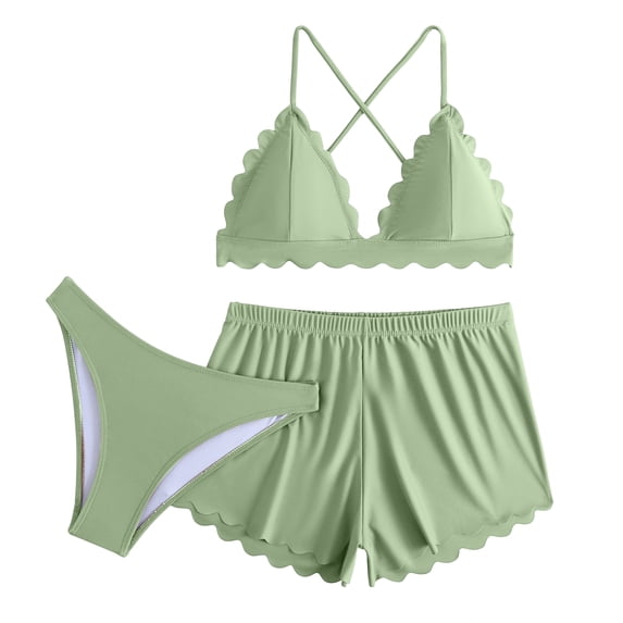 DORKASM Women's Solid Color Bikini Set – Cross-Back Top & High Waisted ...