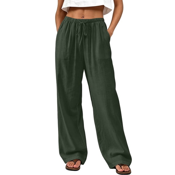 DORKASM Womens Linen Pants Drawstring Flowy Wide Leg Palazzo Pants High ...