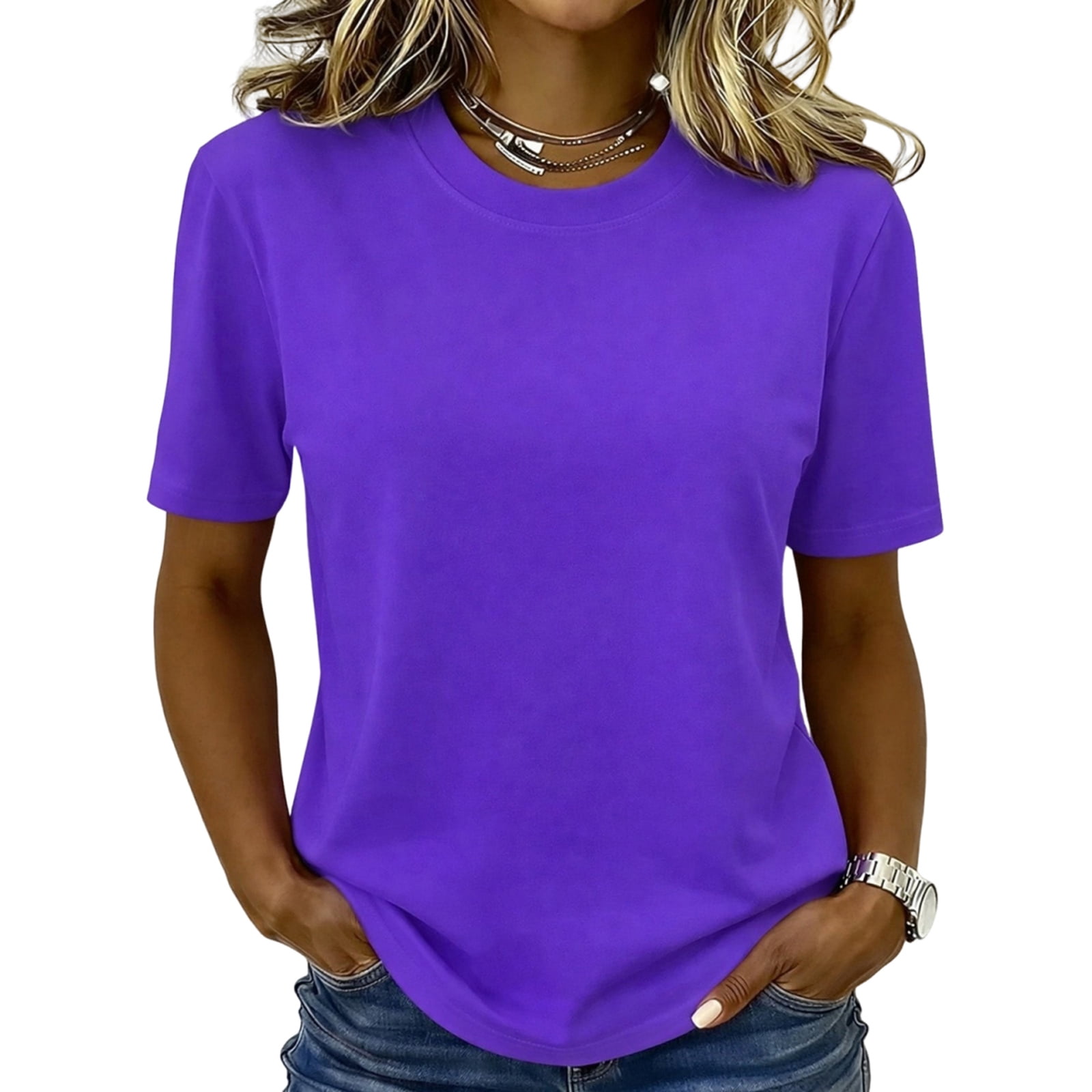 DORKASM Womens T Shirts Crew Neck Fashion Solid Color Shirt Short ...