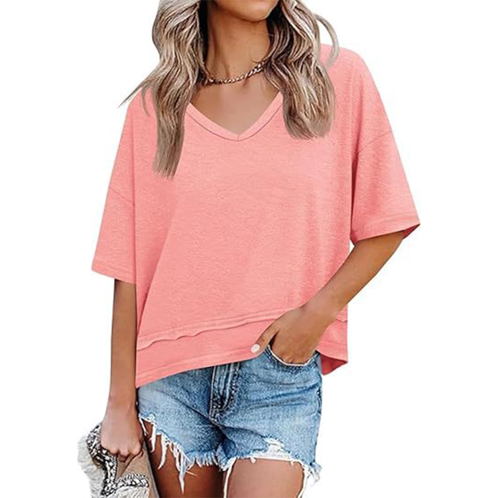 DORKASM Workout Tops for Women Short Sleeve Casual Solid Color Tshirt V ...