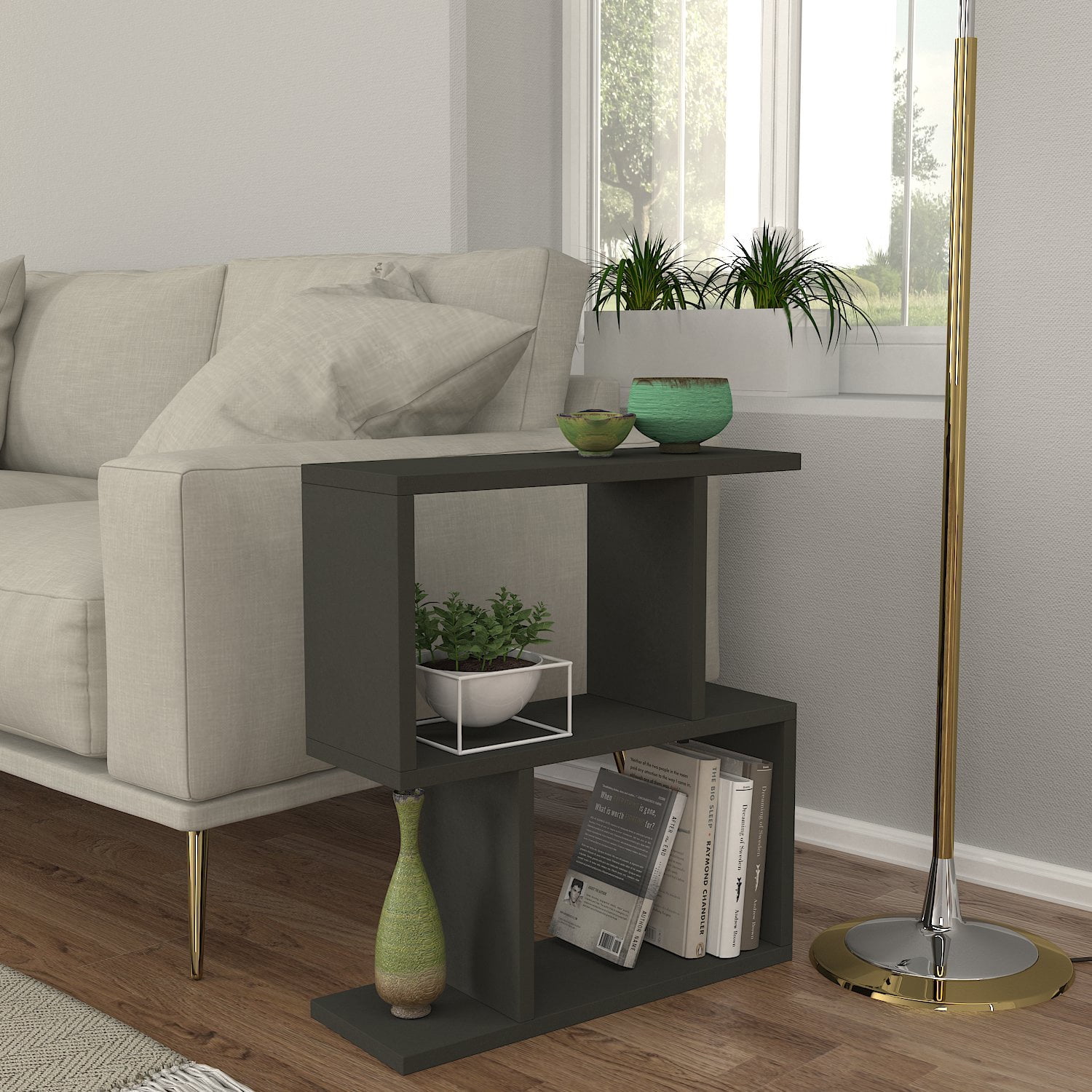 DORPEK, 2- Tier Side Table, End Table with 4 Open Compartment, Narrow ...