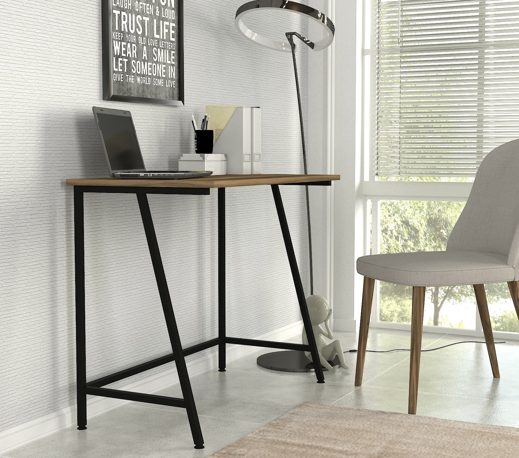 DORPEK, Study Desk with 35" Tabletop, Computer Desk with Metal Frame ...