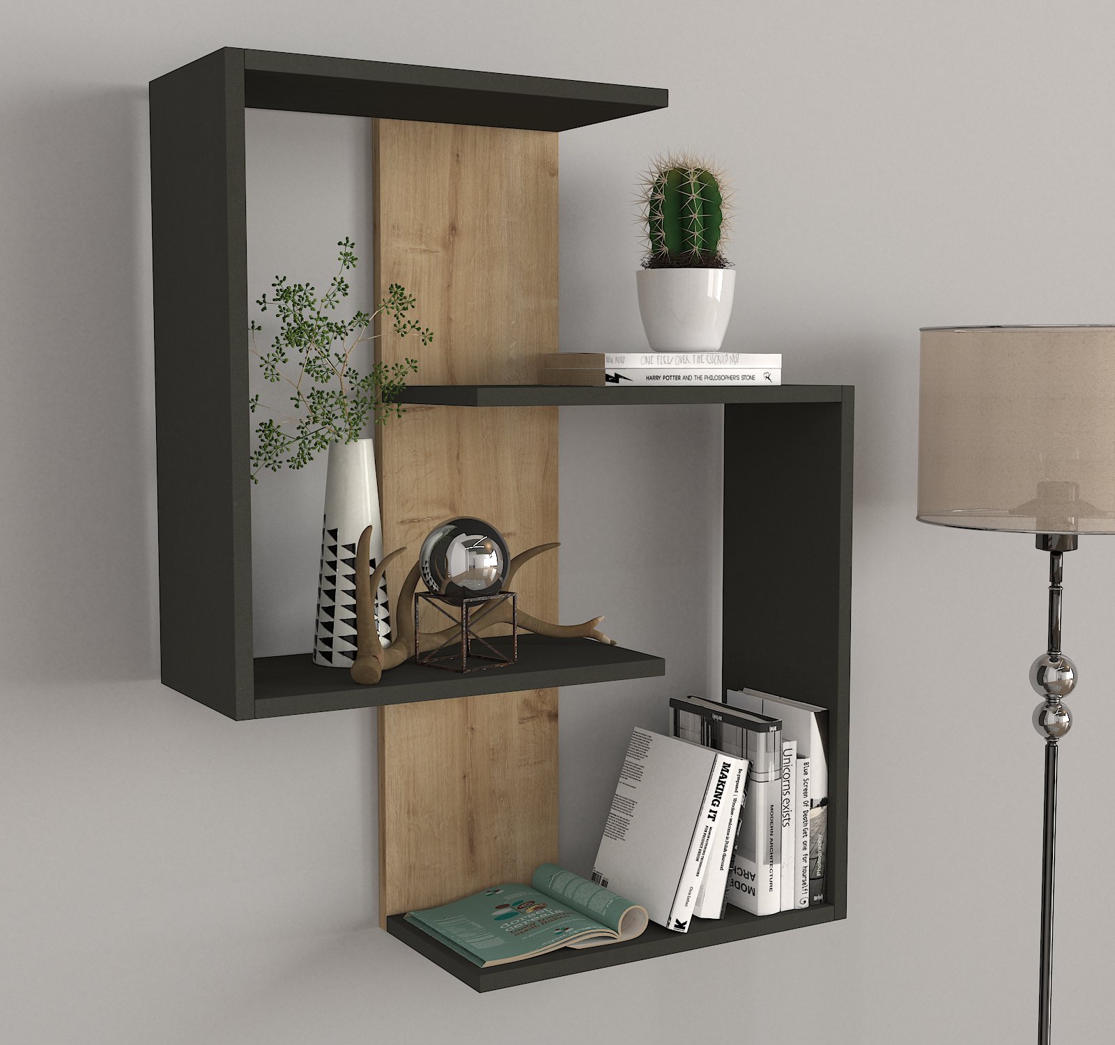 DORPEK, Wall Mounted Wall Shelf, 4- Tier Floating Shelf, Rectangular ...