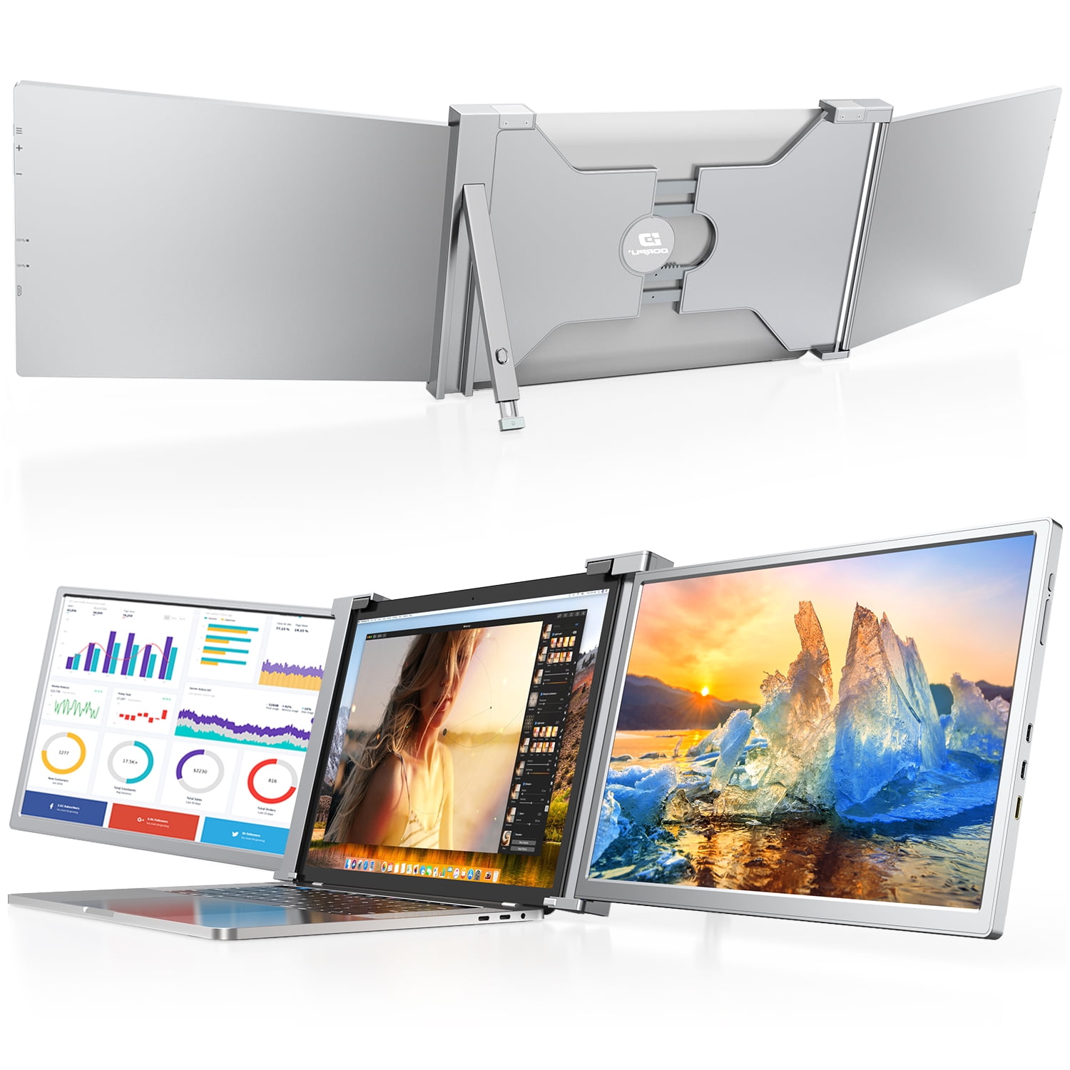 DORPU S15 14" Triple Monitor Extender for Laptop Portable Folding Dual ...