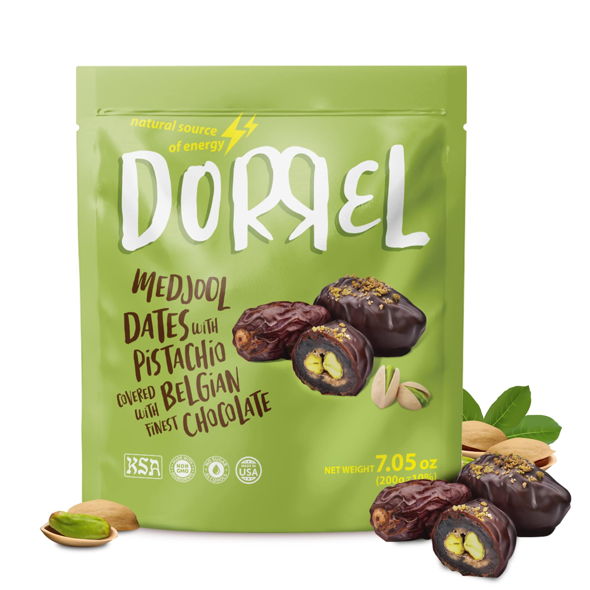 DORREL - Belgian Dark BCF26 Chocolate Covered Dates (Medjool) Pistachio ...