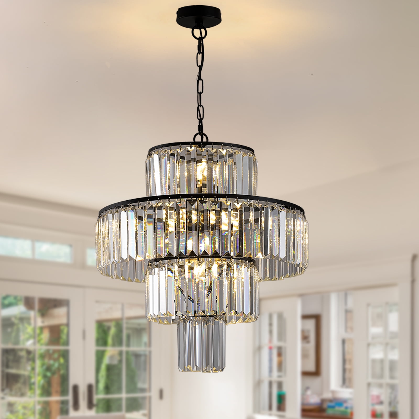 DORROM 19.7" Crystal Chandelier, Modern Hanging Pendant Light Fixture ...