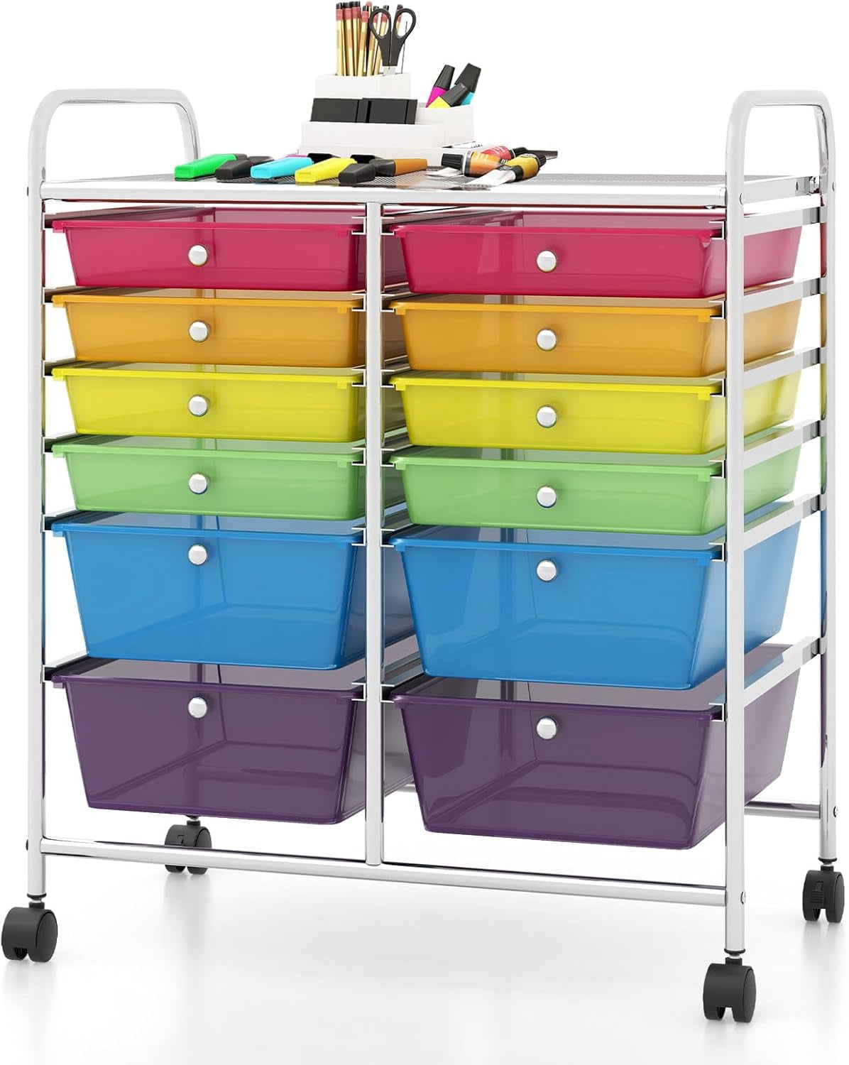 DORTALA 12 Drawer Rolling Storage Cart, Utility Cart with Wheels, Tools ...