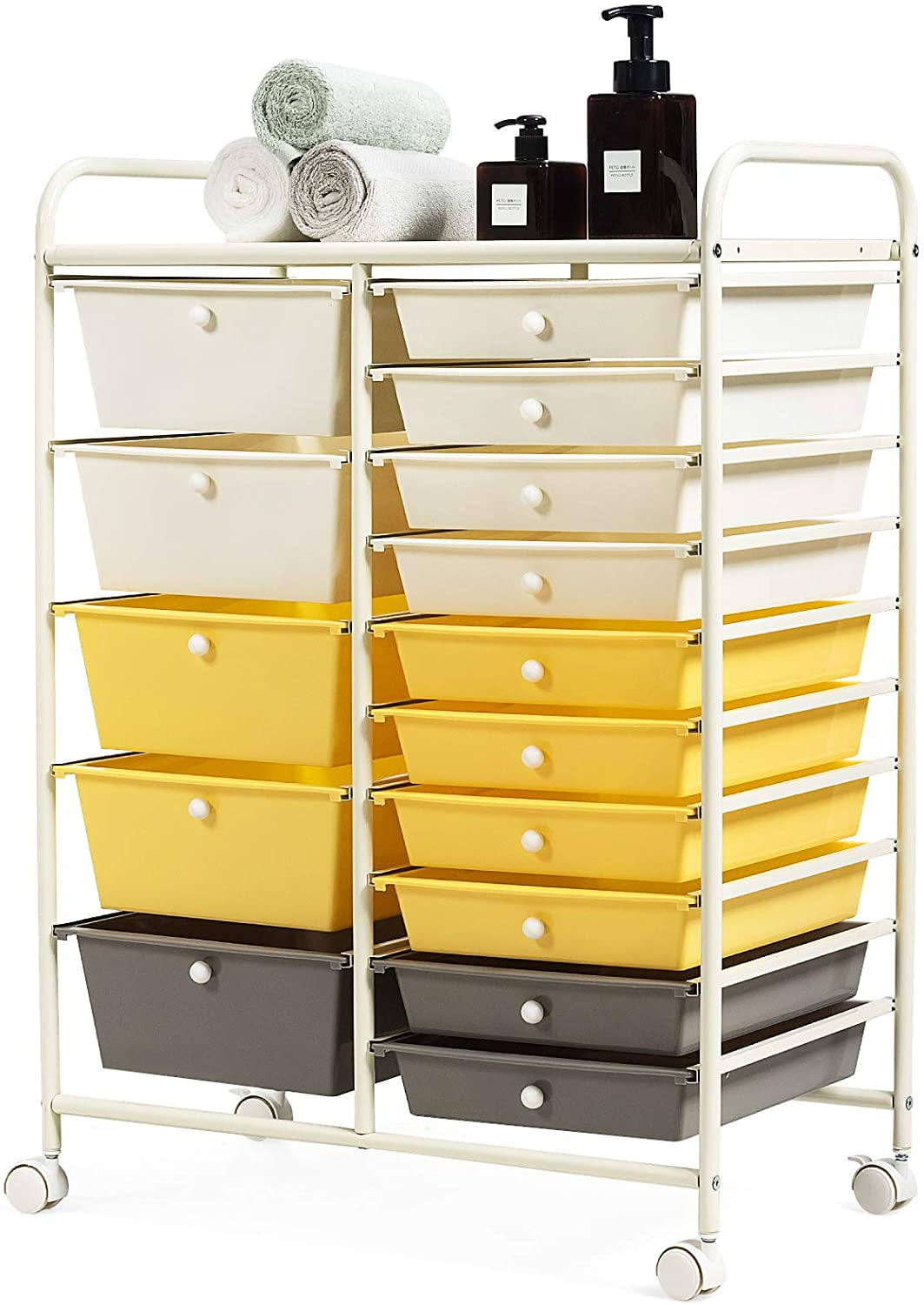 DORTALA 15-Drawer Rolling Storage Cart with Drawers, Tools Scrapbook ...