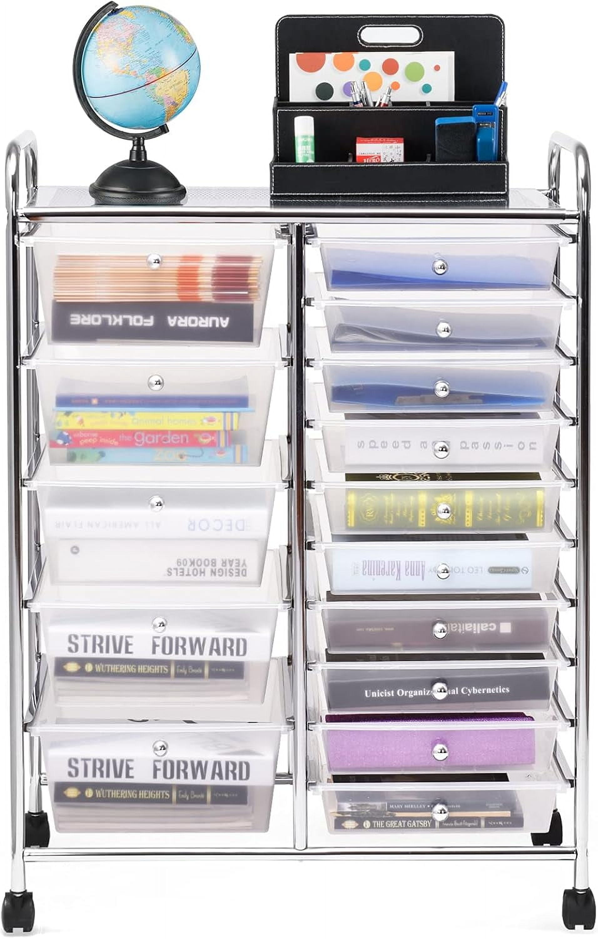 DORTALA 15-Drawer Rolling Storage Cart with Drawers, Tools Scrapbook ...